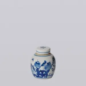 COBALT GUILD Porcelain Mini Bird And Flower Round Jar - Blue And White