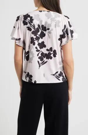 Anne Klein Floral Cascade Flutter Sleeve Top