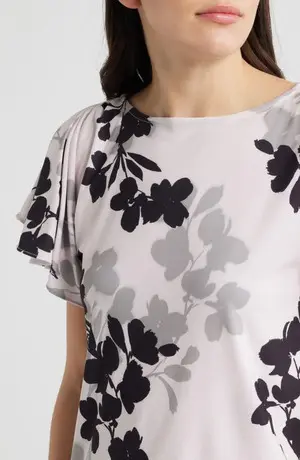 Anne Klein Floral Cascade Flutter Sleeve Top