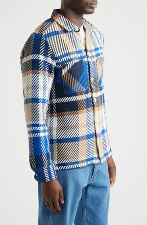 WAX LONDON Whiting Plaid Overshirt - Blue/tan