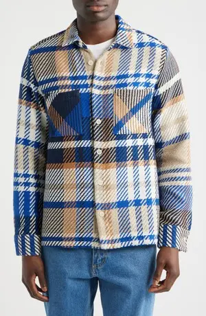 WAX LONDON Whiting Plaid Overshirt - Blue/tan