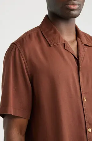 WAX LONDON Curzon Solid Twill Camp Shirt - Brown