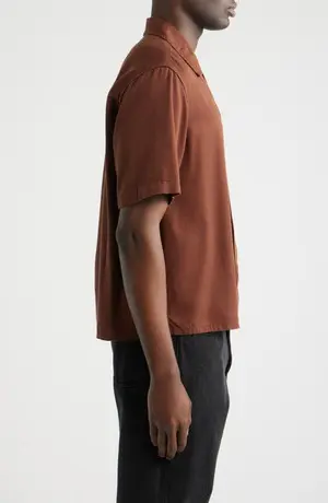 WAX LONDON Curzon Solid Twill Camp Shirt - Brown
