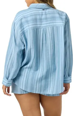 O'Neill Leni Waves Stripe Cotton Gauze Button-up Shirt - Chambray Blue