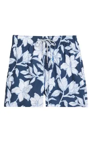 VINTAGE SUMMER Floral Stretch Volley Swim Trunks - Navy