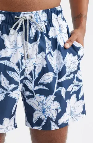 VINTAGE SUMMER Floral Stretch Volley Swim Trunks