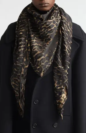 Saint Laurent Leopard Print Silk & Cashmere Square Scarf