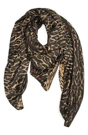 Saint Laurent Leopard Print Silk & Cashmere Square Scarf