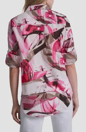 Dkny Printed Cotton Button-up Shirt With Roll-tab Cuffs - Spring Wisps
