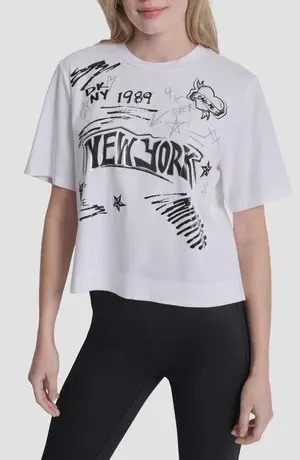 Dkny Embroidered 1989 Notebook Scribbles Graphic T-shirt - White