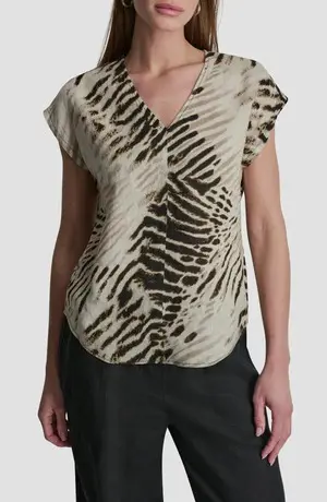 Dkny Tie Dye Line V-neck Top - Brushed Sandbed