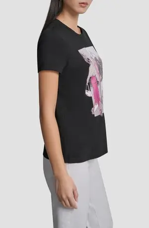 Dkny Crystal Embellished Graphic T-shirt - Black