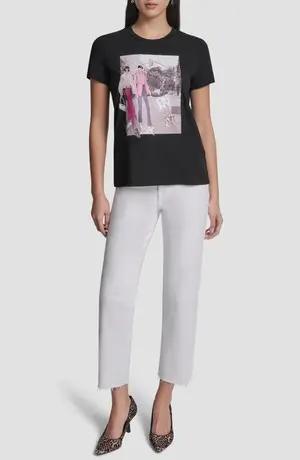 Dkny Crystal Embellished Graphic T-shirt - Black