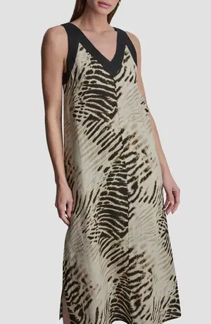 Dkny Printed Linen Midi Dress