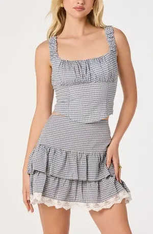 Astr The Label Penny Gingham Tank Blue Gingham