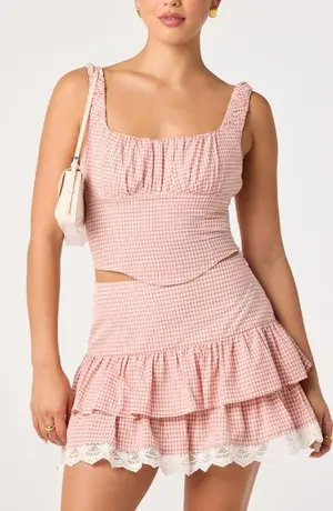 Astr The Label Penny Gingham Tank - Pink Gingham