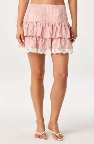 Astr The Label Penny Tiered Gingham Miniskirt - Pink Gingham