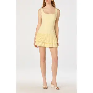 Astr The Label Jadah Tiered Pleated Minidress - Yellow