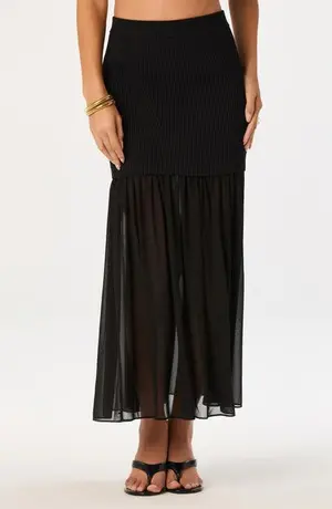 Astr The Label Halie Mixed Media Maxi Skirt - Black