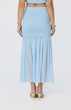 Astr The Label Halie Mixed Media Maxi Skirt - Light Blue