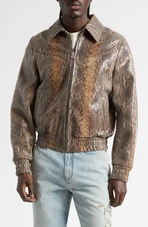 Amiri Snake Embossed Leather Western Jacket - Brown Multi