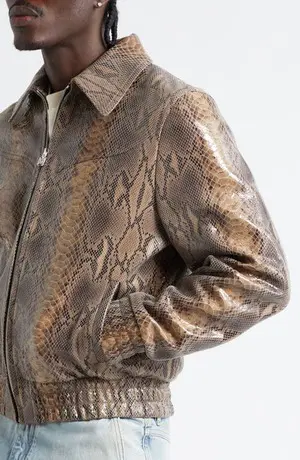 Amiri Snake Embossed Leather Western Jacket - Brown Multi