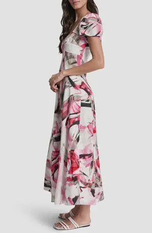 Dkny Printed Short Sleeve Midi Dress