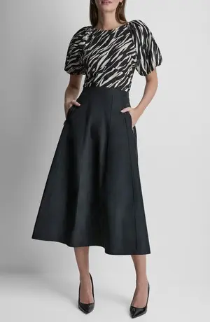 Dkny Taffeta Seamed A-line Midi Skirt