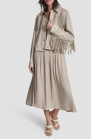 Dkny Fringe Trim Faux Suede Jacket