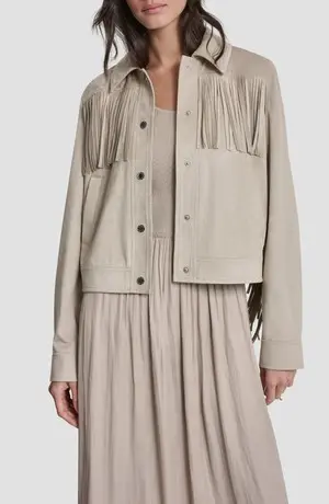 Dkny Fringe Trim Faux Suede Jacket