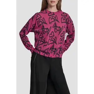 Dkny Lightweight Graffiti Heart Print Sweater - Hot Pnk Graffiti Heart
