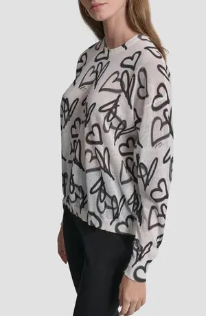 Dkny Lightweight Graffiti Heart Print Sweater - Ivory Graffiti Heart