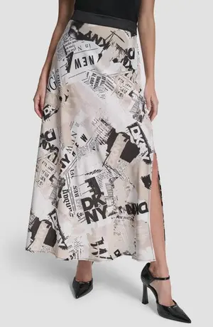 Dkny Newspaper Print Maxi Skirt - Dkny Headliner