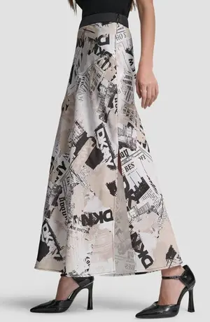 Dkny Newspaper Print Maxi Skirt