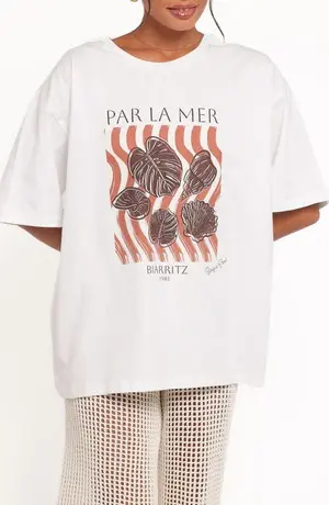 PETAL & PUP Par La Mer Oversize Cotton Graphic T-shirt - White