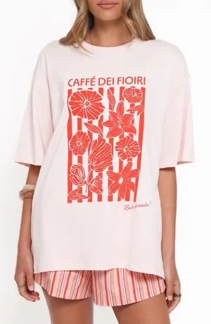 PETAL & PUP Caffe Dei Fiori Oversize Cotton Graphic T-shirt - Pink