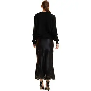 Cynthia Rowley Satin Lace Skirt - Black