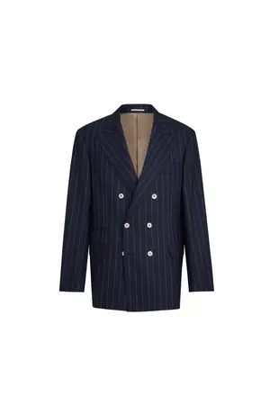 Brunello Cucinelli Wide Chalk Stripe Blazer - Blue