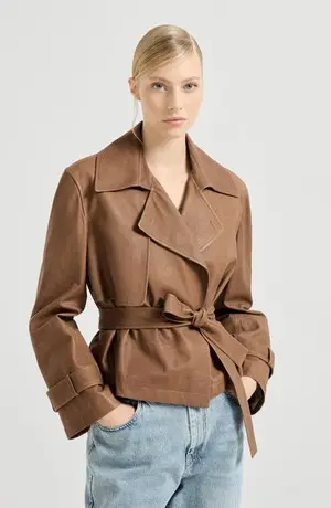 Women's Brown Crop Trench Coat