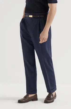 Brunello Cucinelli Double Pleated Trousers - Navy Blue