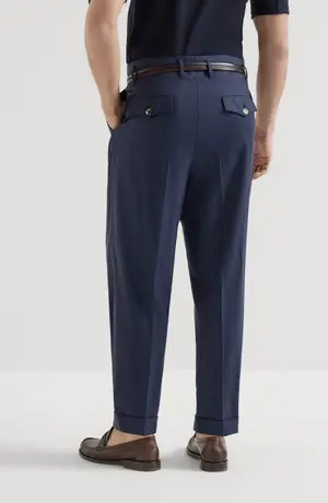 Brunello Cucinelli Double Pleated Trousers - Navy Blue