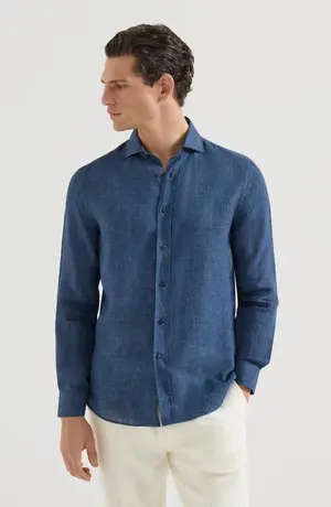 Brunello Cucinelli Délavé Linen Shirt - Navy Blue