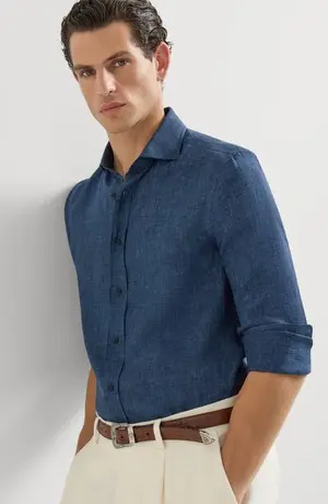 Brunello Cucinelli Délavé Linen Shirt - Navy Blue