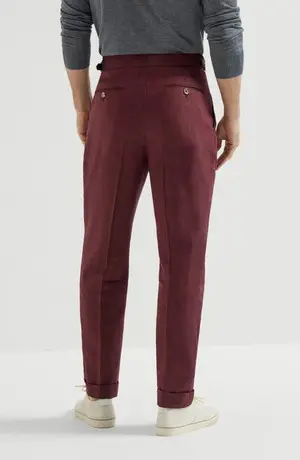 Brunello Cucinelli Linen And Virgin Wool Trousers - Cherry