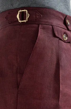 Brunello Cucinelli Linen And Virgin Wool Trousers - Cherry