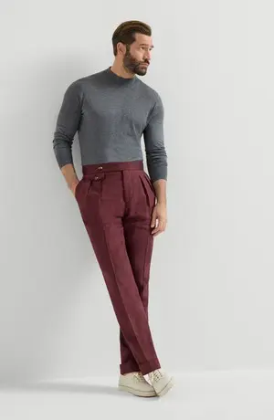 Brunello Cucinelli Linen And Virgin Wool Trousers - Cherry