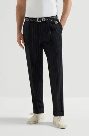 Brunello Cucinelli Virgin Wool Pinstripe Trousers - Black