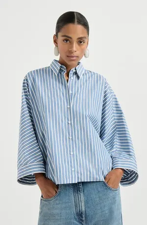 Brunello Cucinelli Striped Poplin Shirt - Azure