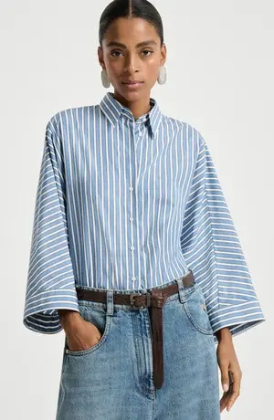 Brunello Cucinelli Striped Poplin Shirt - Azure