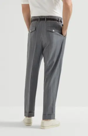 Brunello Cucinelli Chalk Stripe Pleated Trousers - Medium Grey